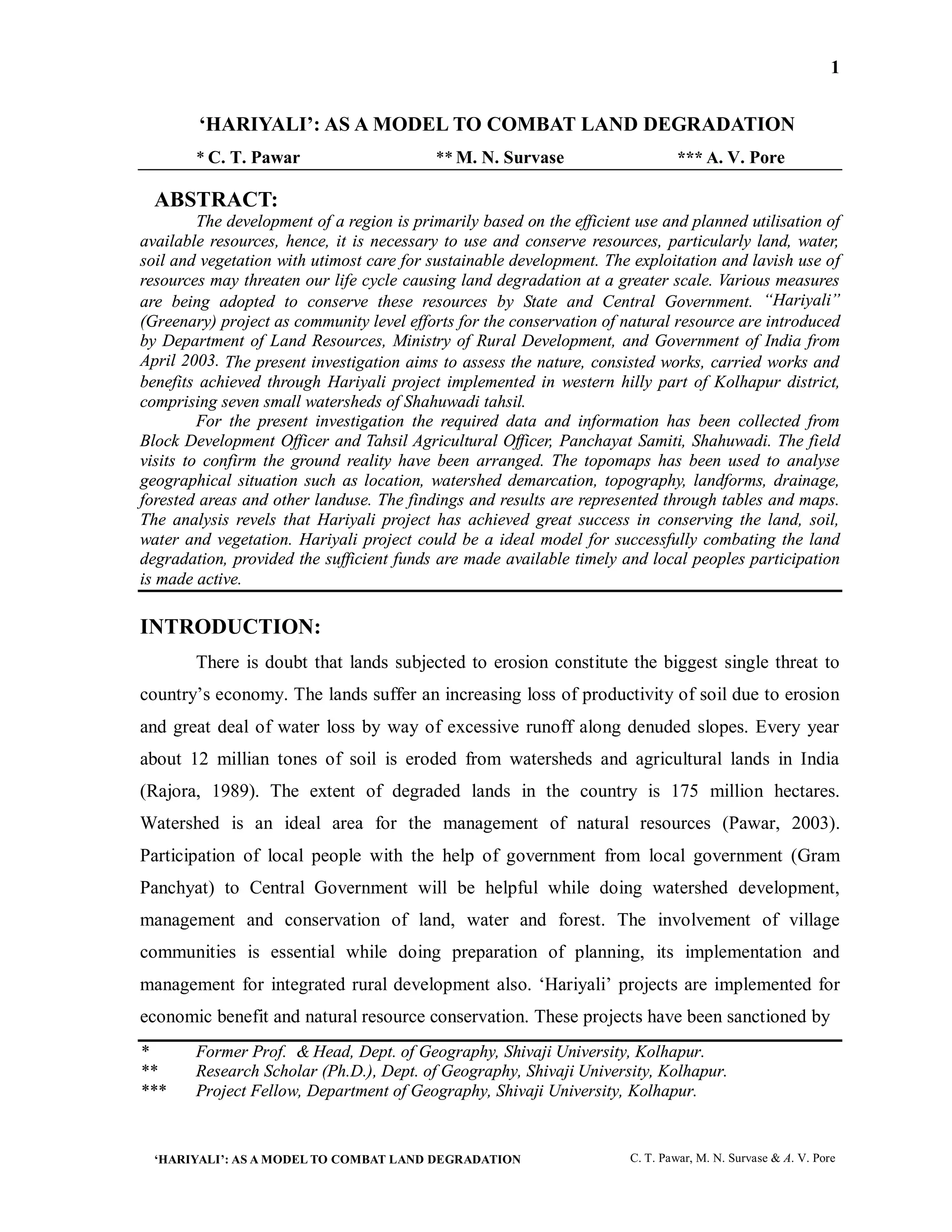 ‘HARIYALI’: AS A MODEL TO COMBAT LAND DEGRADATION | PDF