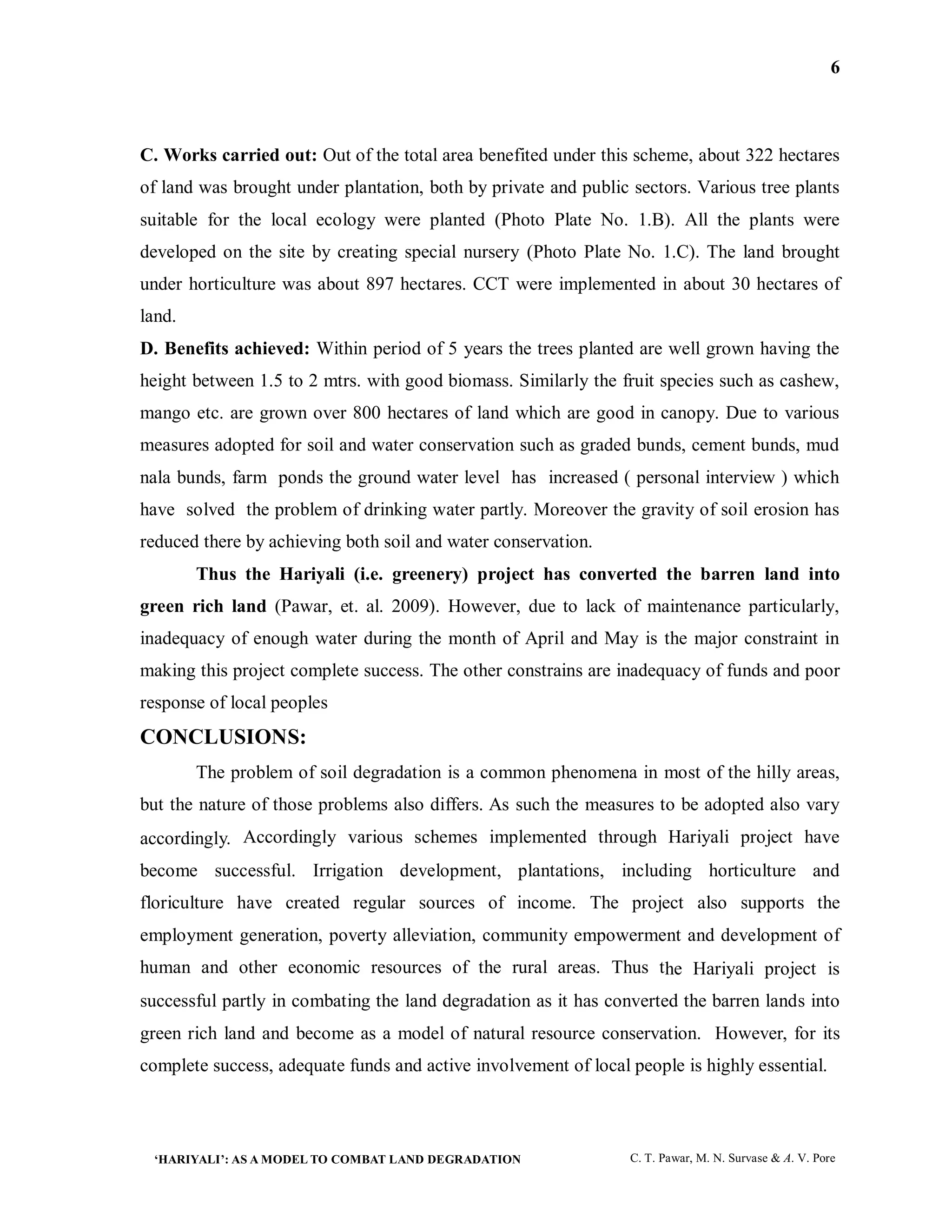 ‘HARIYALI’: AS A MODEL TO COMBAT LAND DEGRADATION | PDF
