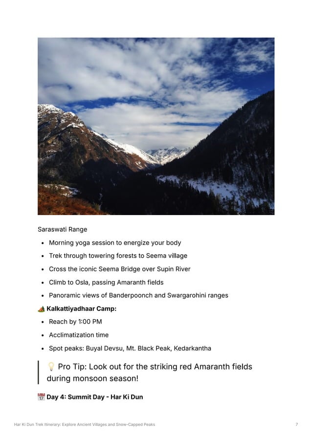 Har Ki Dun Trek Itinerary-Explore Ancient Villages and Snow-Capped Peaks | PDF