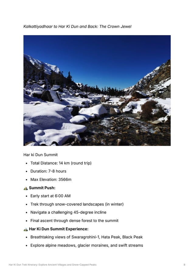 Har Ki Dun Trek Itinerary-Explore Ancient Villages and Snow-Capped Peaks | PDF