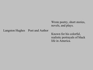 Harlem Renaissance Langston Hughes Poems
