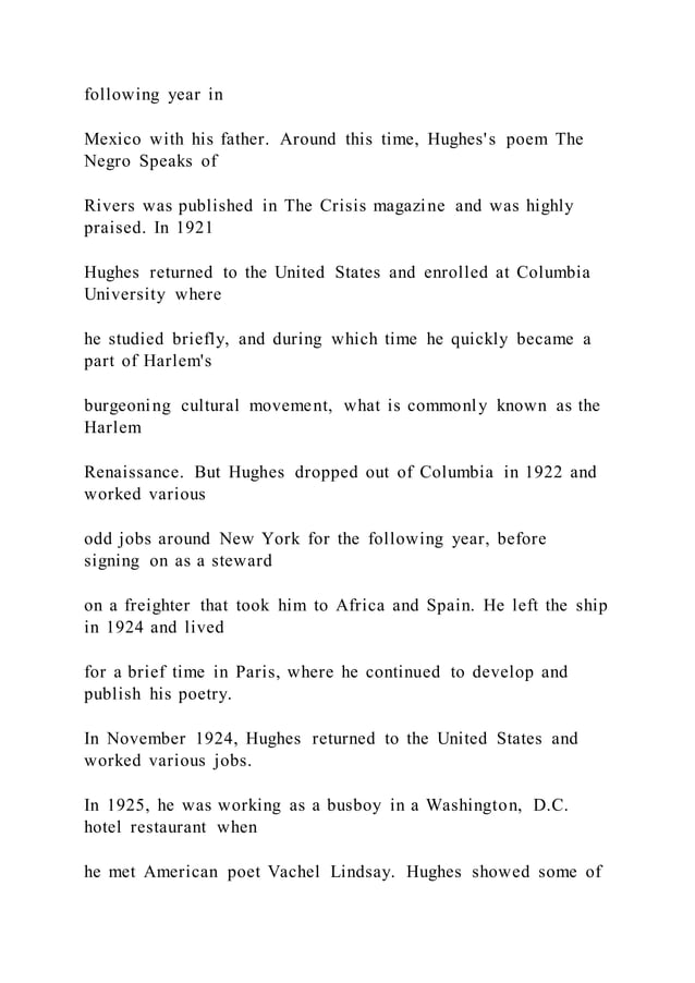 Harlem by langston hughes what happens to a dream defer | PDF