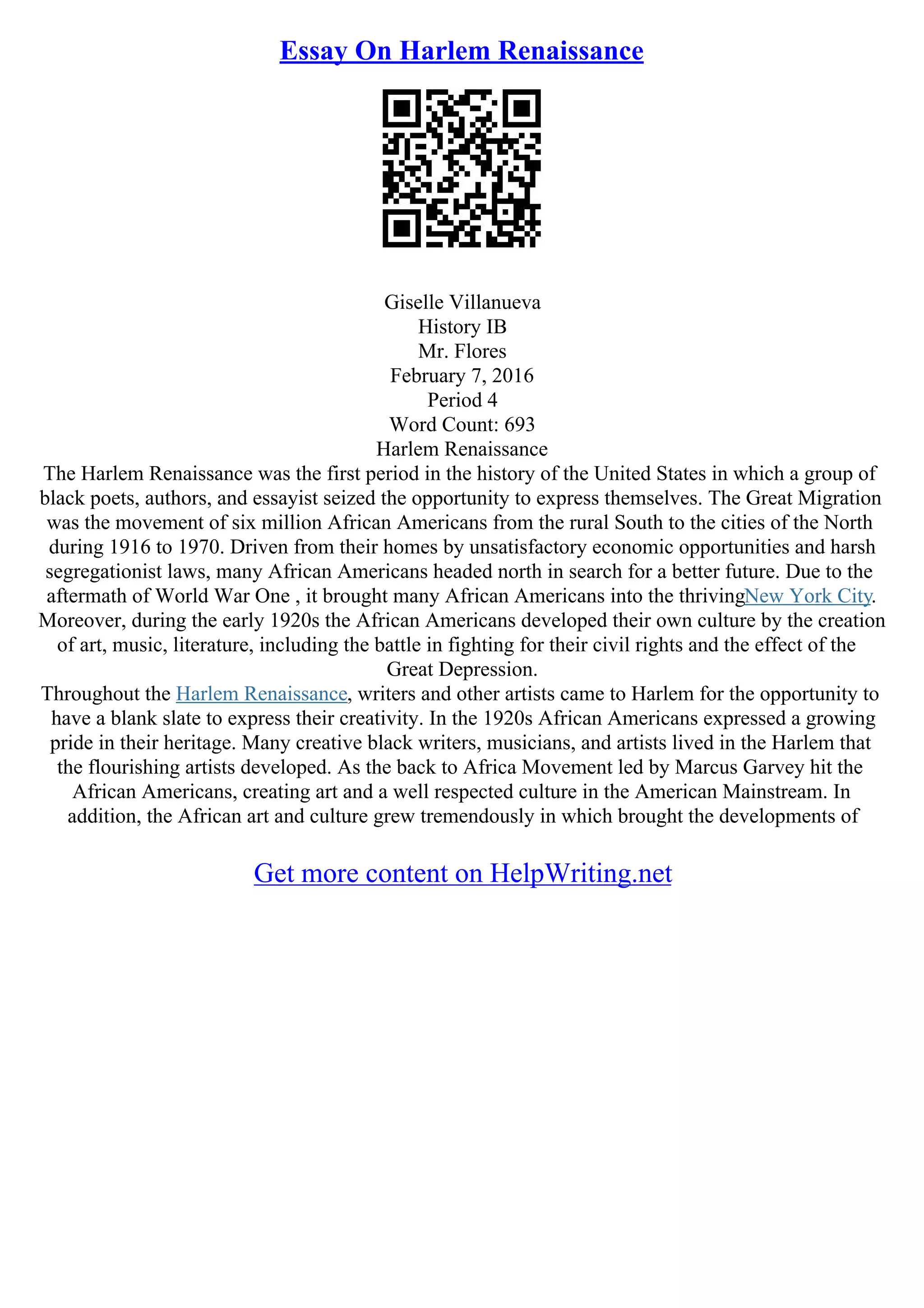 Harlem Renaissance Essay | PDF | Books and Literature