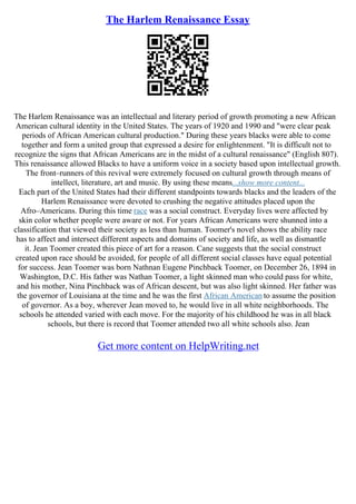 Harlem Renaissance Essay | PDF
