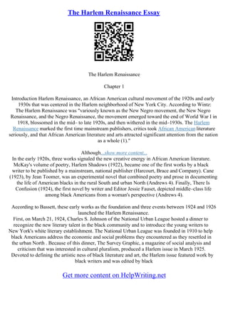 Harlem Renaissance Essays | PDF