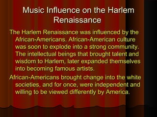 Harlem Renaissance Music and Dance | PPT | Jazz | Music