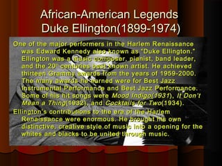 Harlem Renaissance Music and Dance | PPT | Jazz | Music