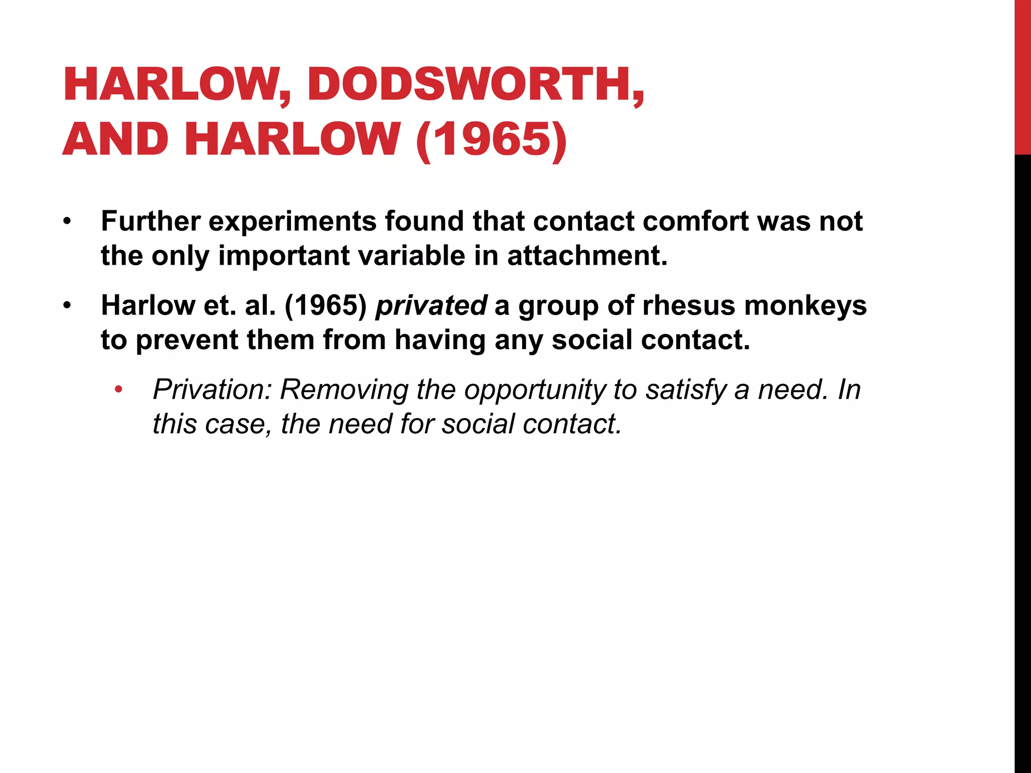 Psychology: Harlow’s experiments on attachment in monkeys. by Janice ...