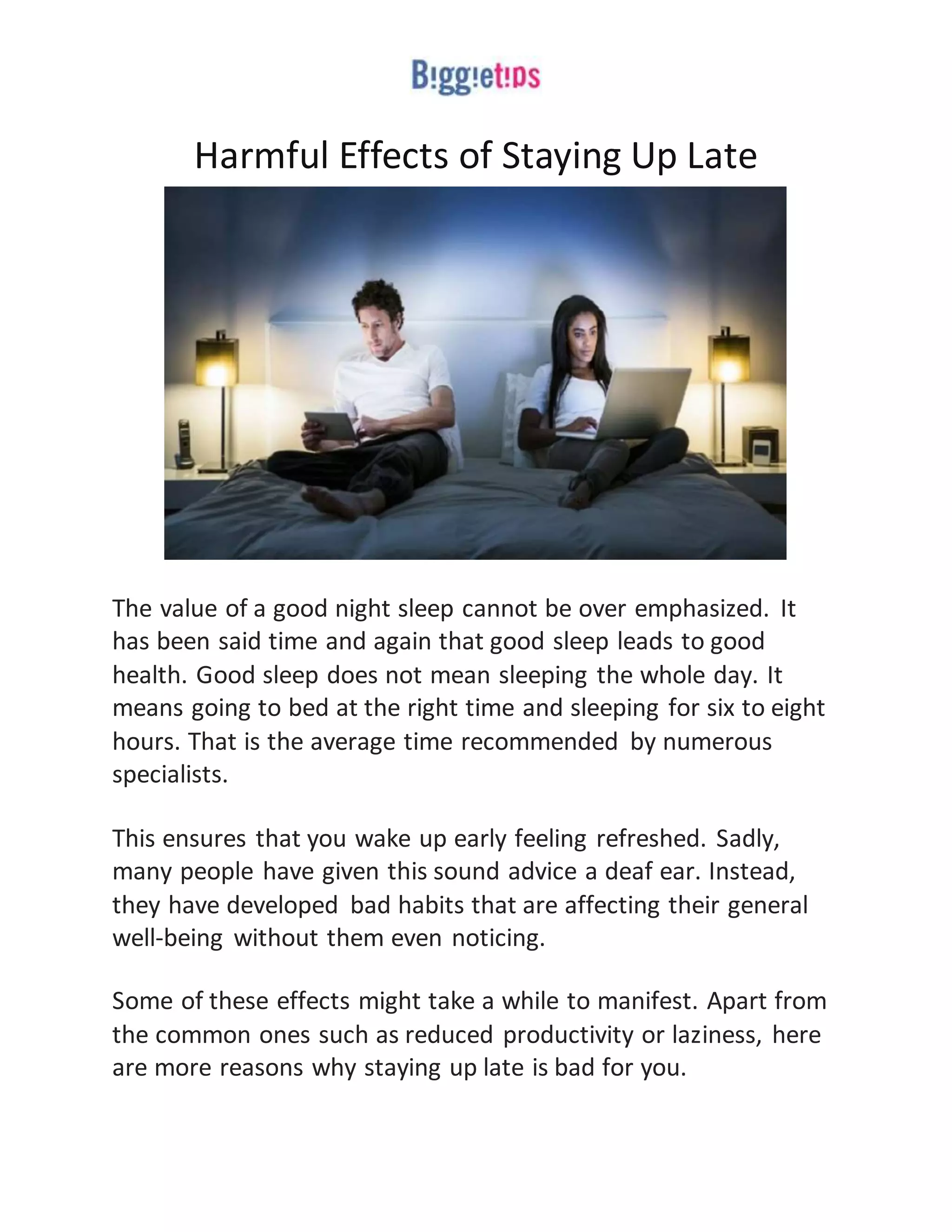 Harmful effects of staying up late | DOCX