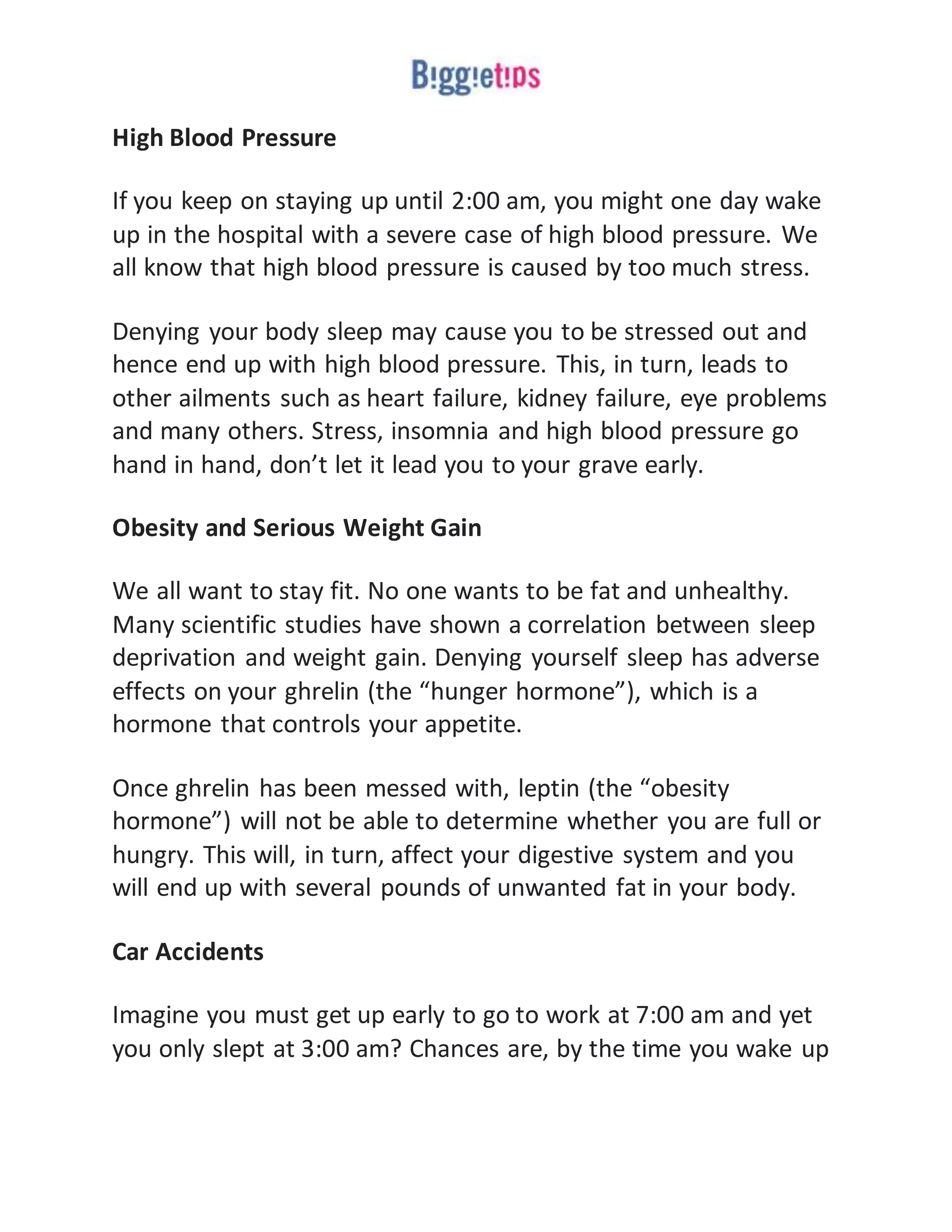 Harmful effects of staying up late | DOCX