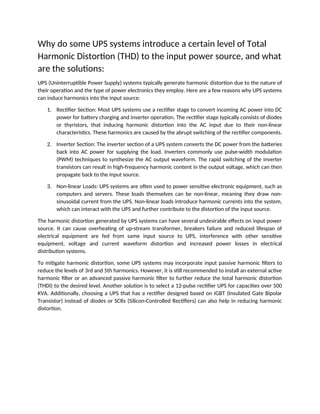 Why do some UPS systems introduce a certain level of Total Harmonic ...