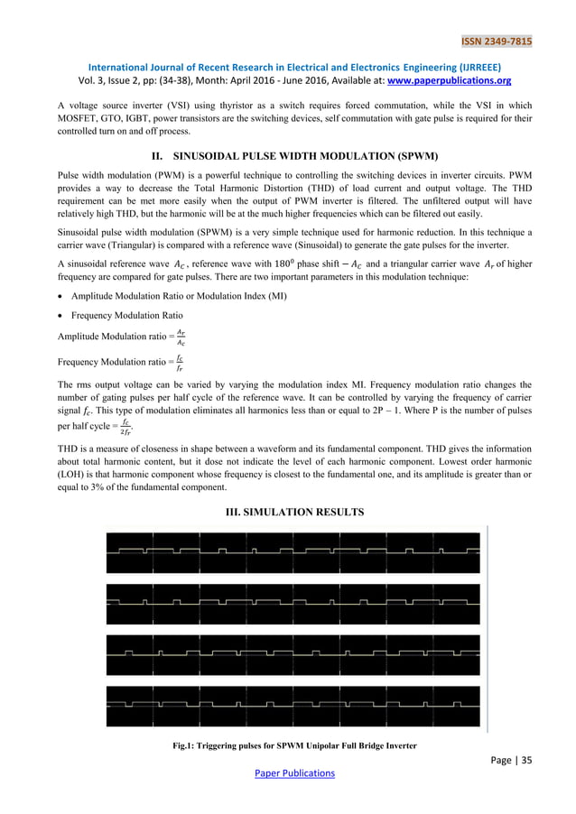 Harmonic Distortion Analysis of the Output Voltage in SPWM (Unipolar) Single Phase Full Bridge ...