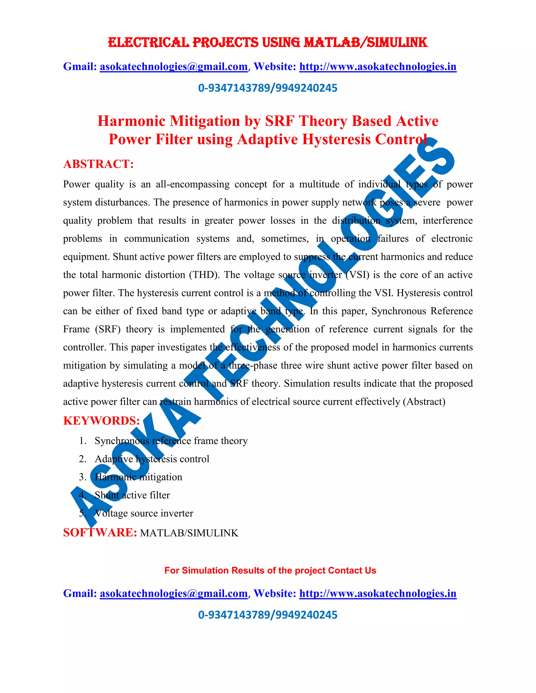 Harmonic Mitigation by SRF Theory Based Active Power Filter using Adaptive Hysteresis Control | PDF