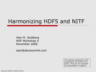 Harmonization of HDF with National Imagery Transfer Format (NITF) 2.1 | PPT