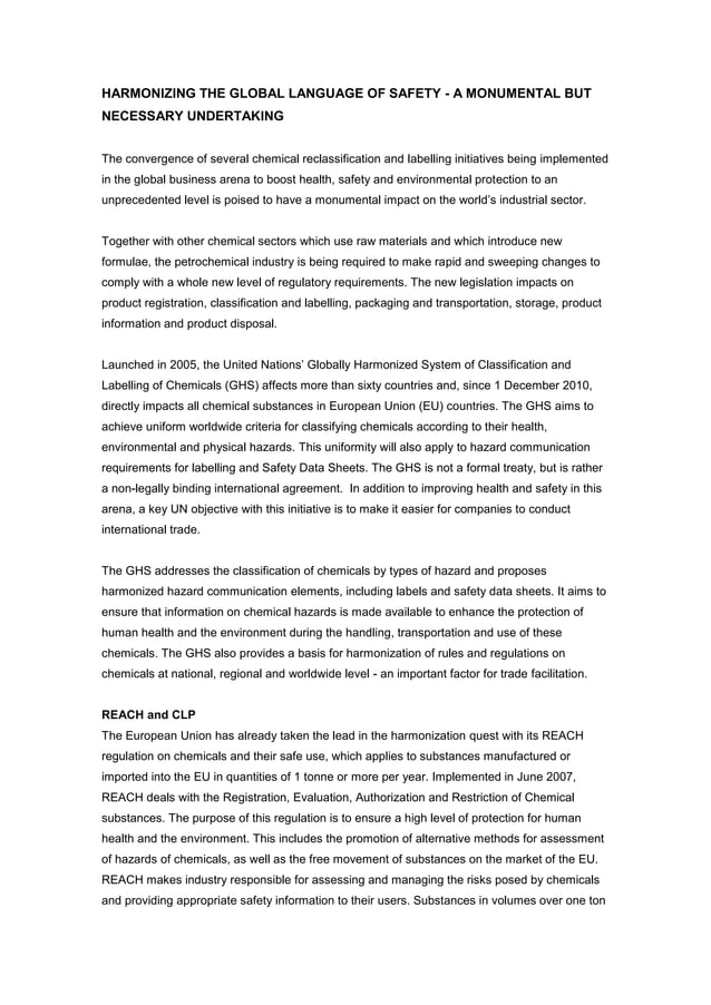 Harmonizing the global language of safety - a monumental but necessary undertaking | PDF