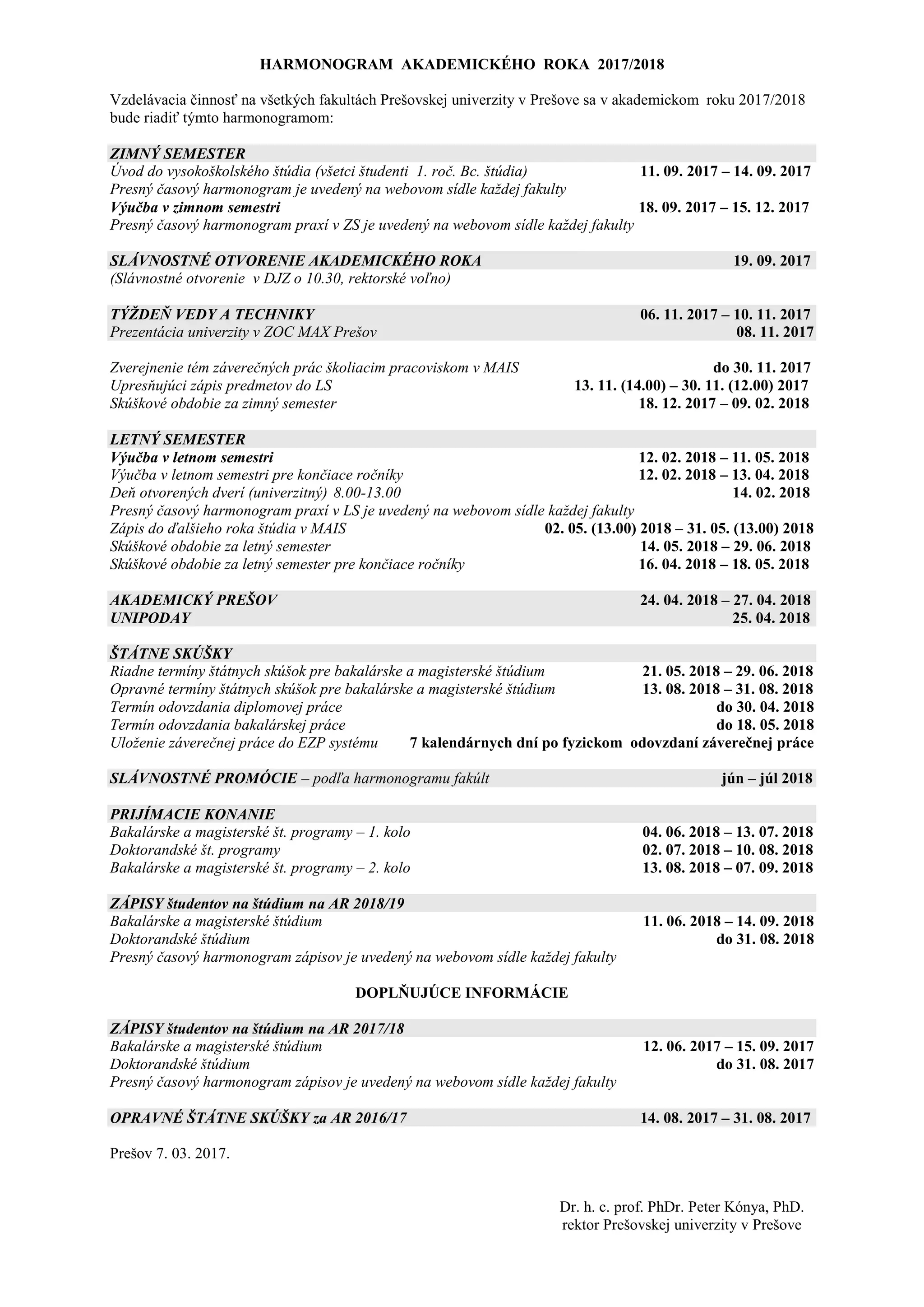Harmonogram AR 2017 2018 | PDF