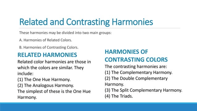 Harmony: Principles of design | PPTX | Needlework | Arts and Crafts