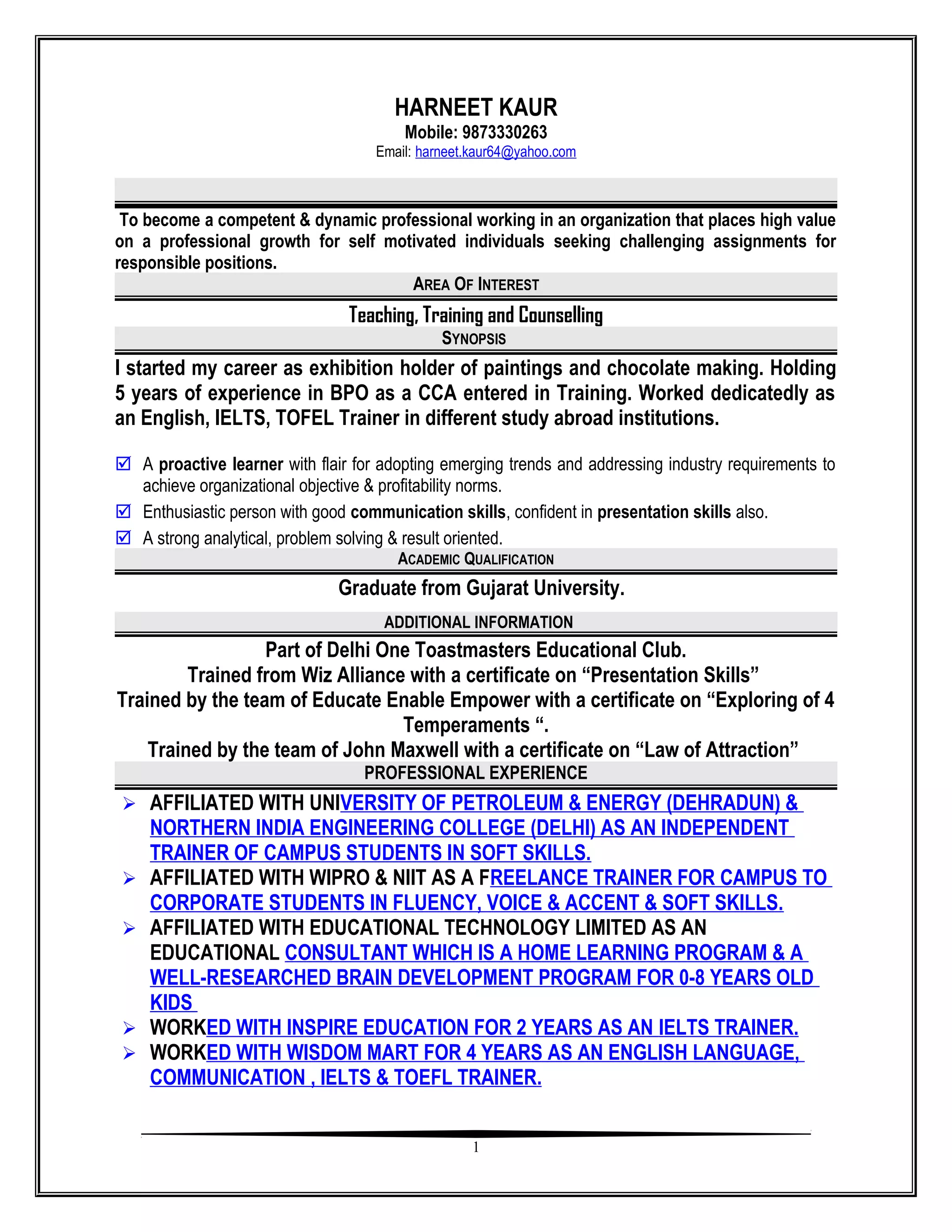 Harneet kaur resume 1 | DOC
