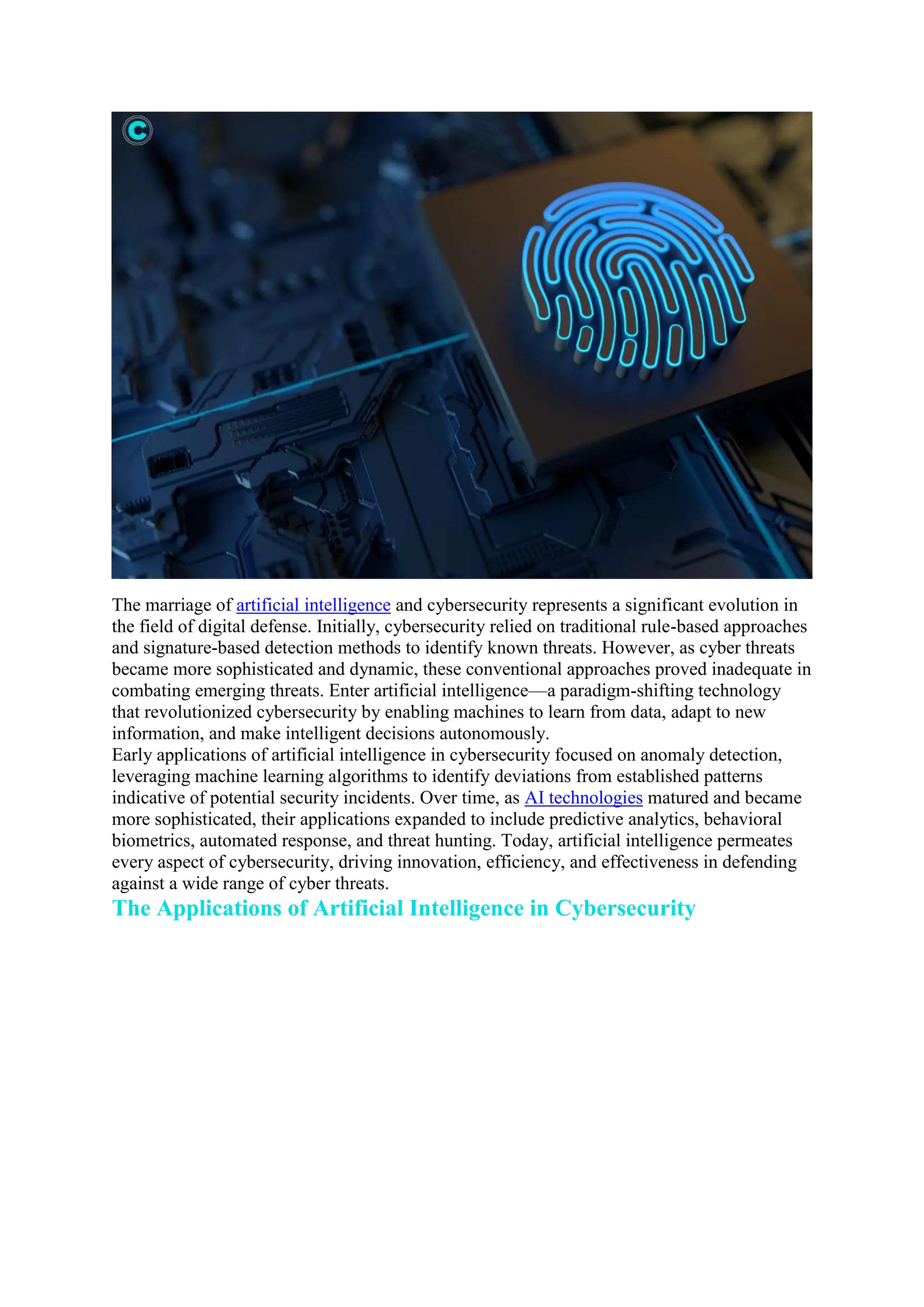 Harnessing Artificial Intelligence in Cybersecurity: Safeguarding Digital Frontiers | PDF
