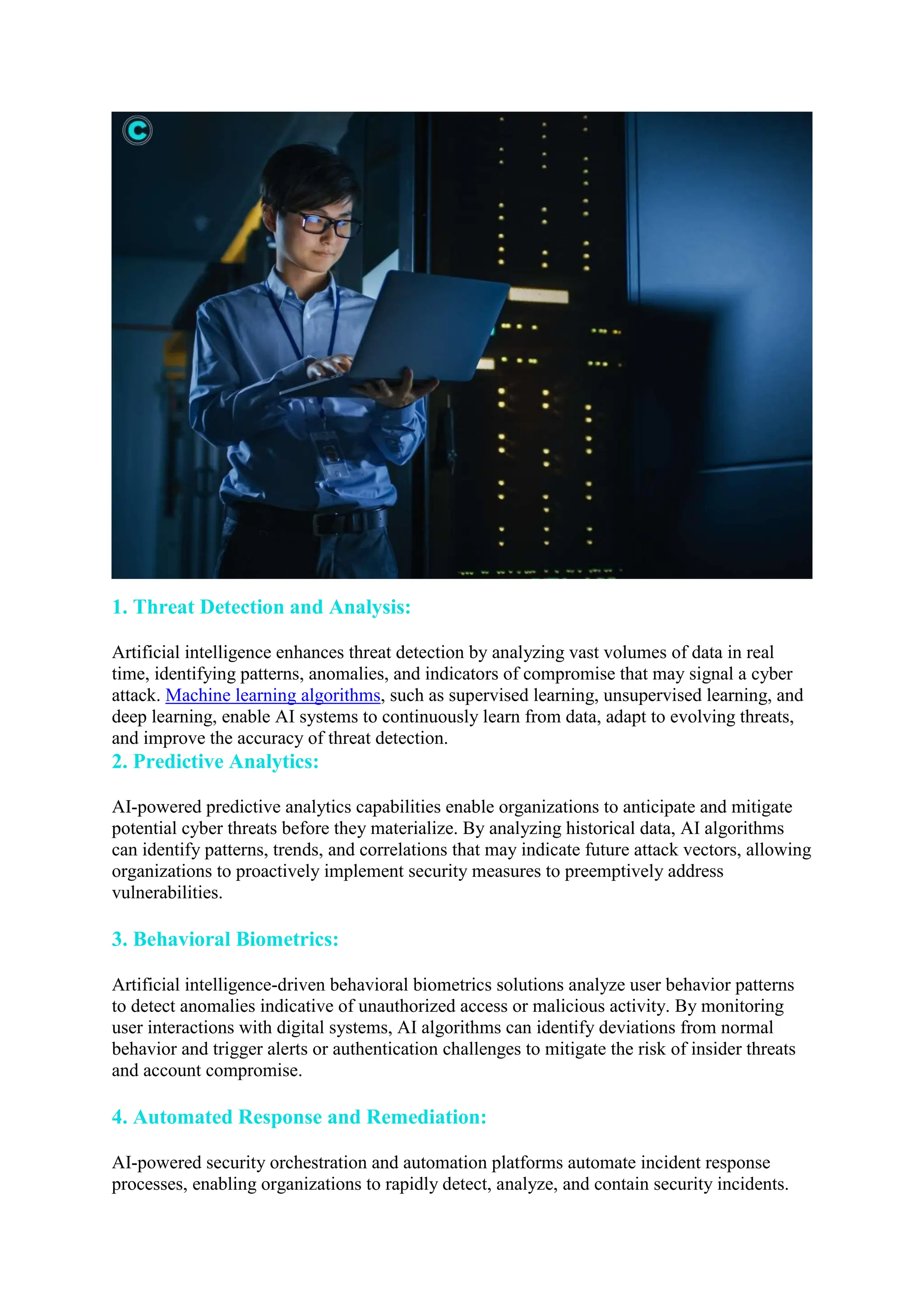 Harnessing Artificial Intelligence in Cybersecurity: Safeguarding Digital Frontiers | PDF