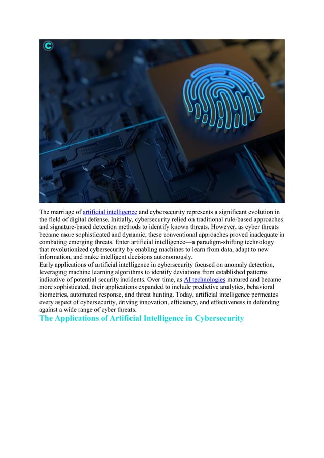 Harnessing Artificial Intelligence in Cybersecurity: Safeguarding Digital Frontiers | PDF