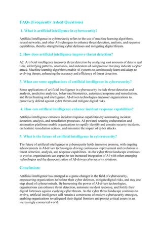 Harnessing Artificial Intelligence in Cybersecurity: Safeguarding Digital Frontiers | PDF