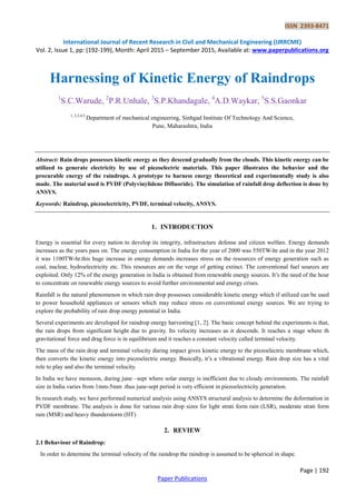 Harnessing of Kinetic Energy of Raindrops | PDF