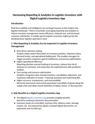 Harnessing Reporting & Analytics in Logistics Inventory with Digital ...