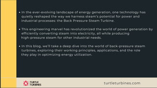Harnessing Steam’s Potential: Back Pressure Steam Turbines | PPT