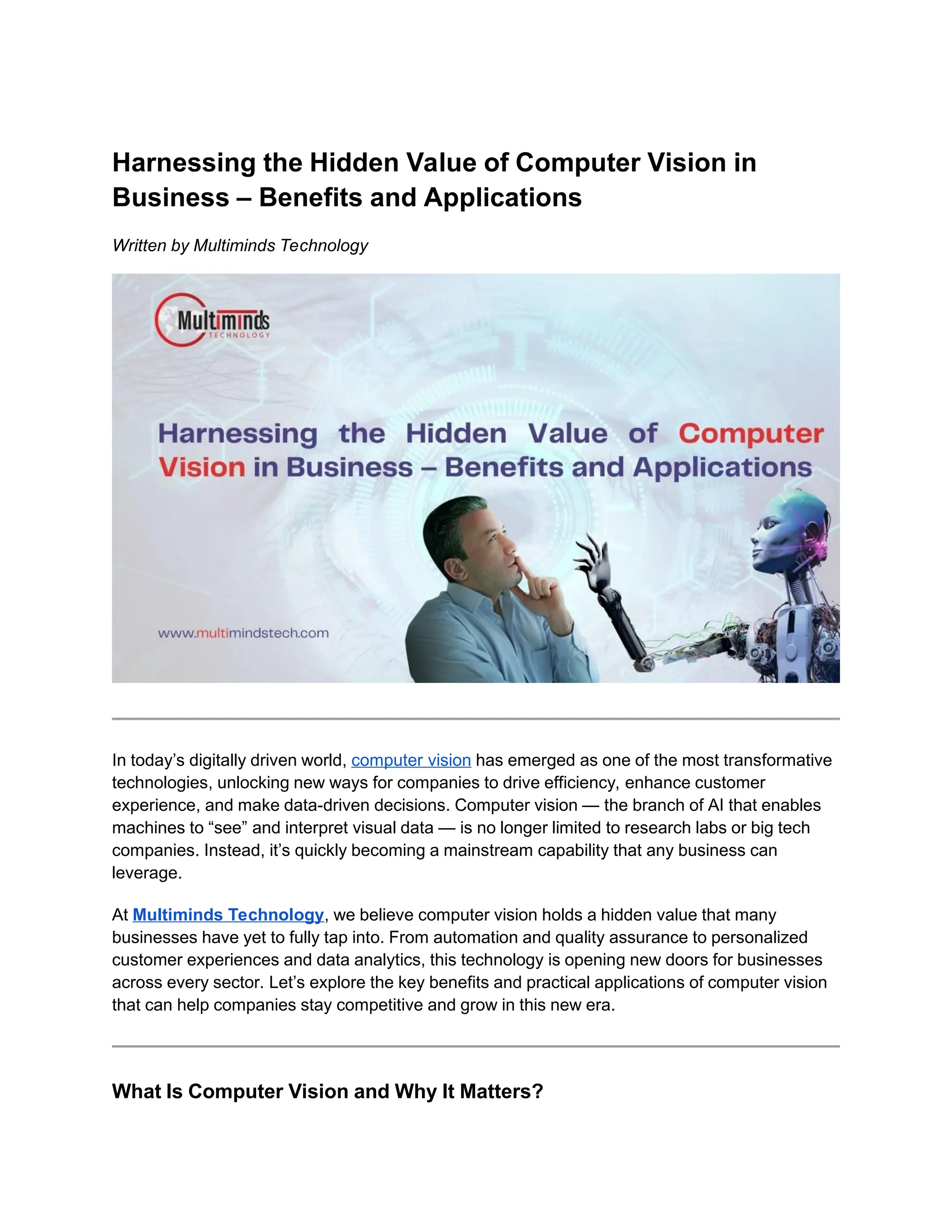 Harnessing the Hidden Value of Computer Vision in Business – Benefits ...