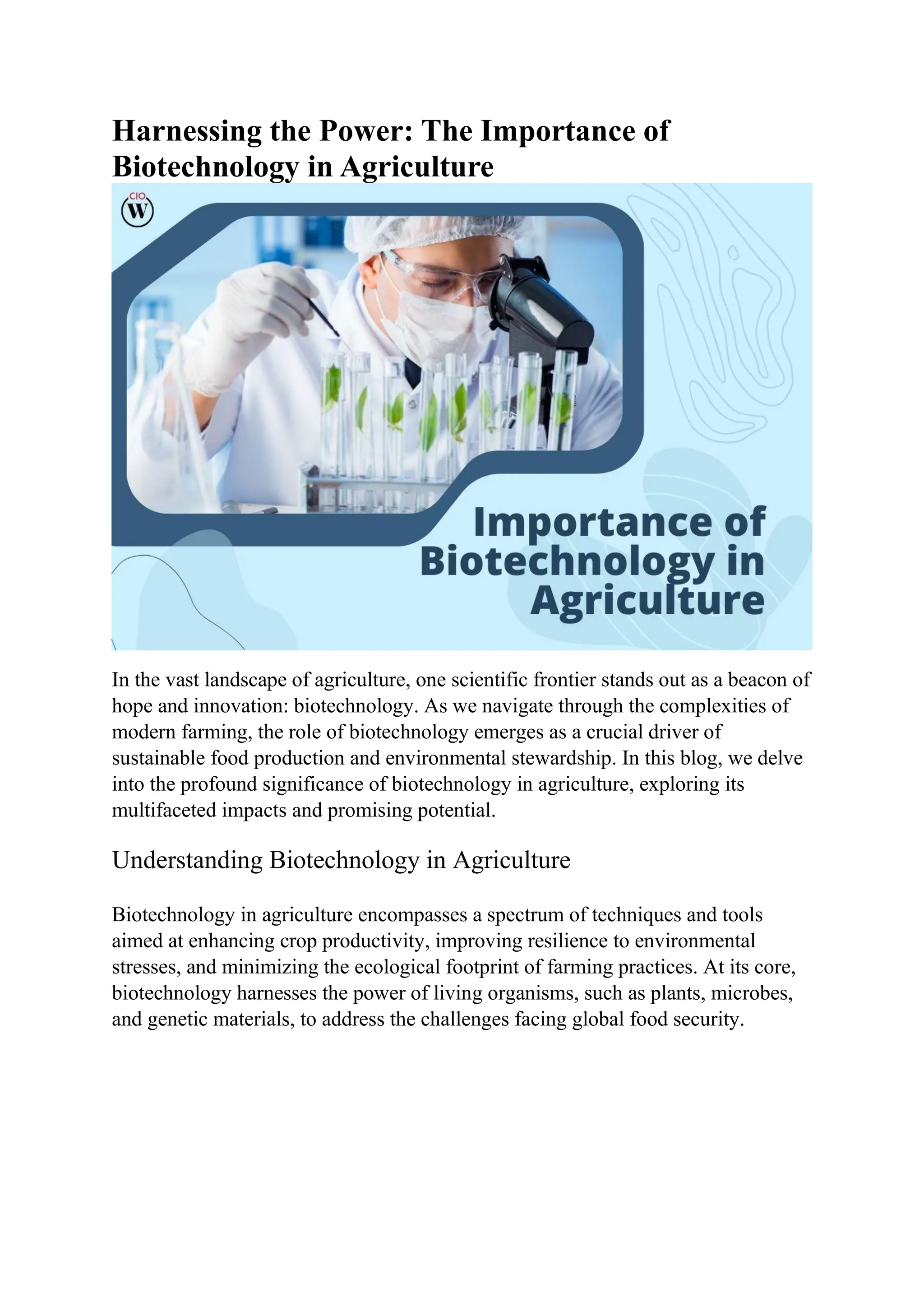 The Importance of Biotechnology in Agriculture | CIO Women Magazine | PDF