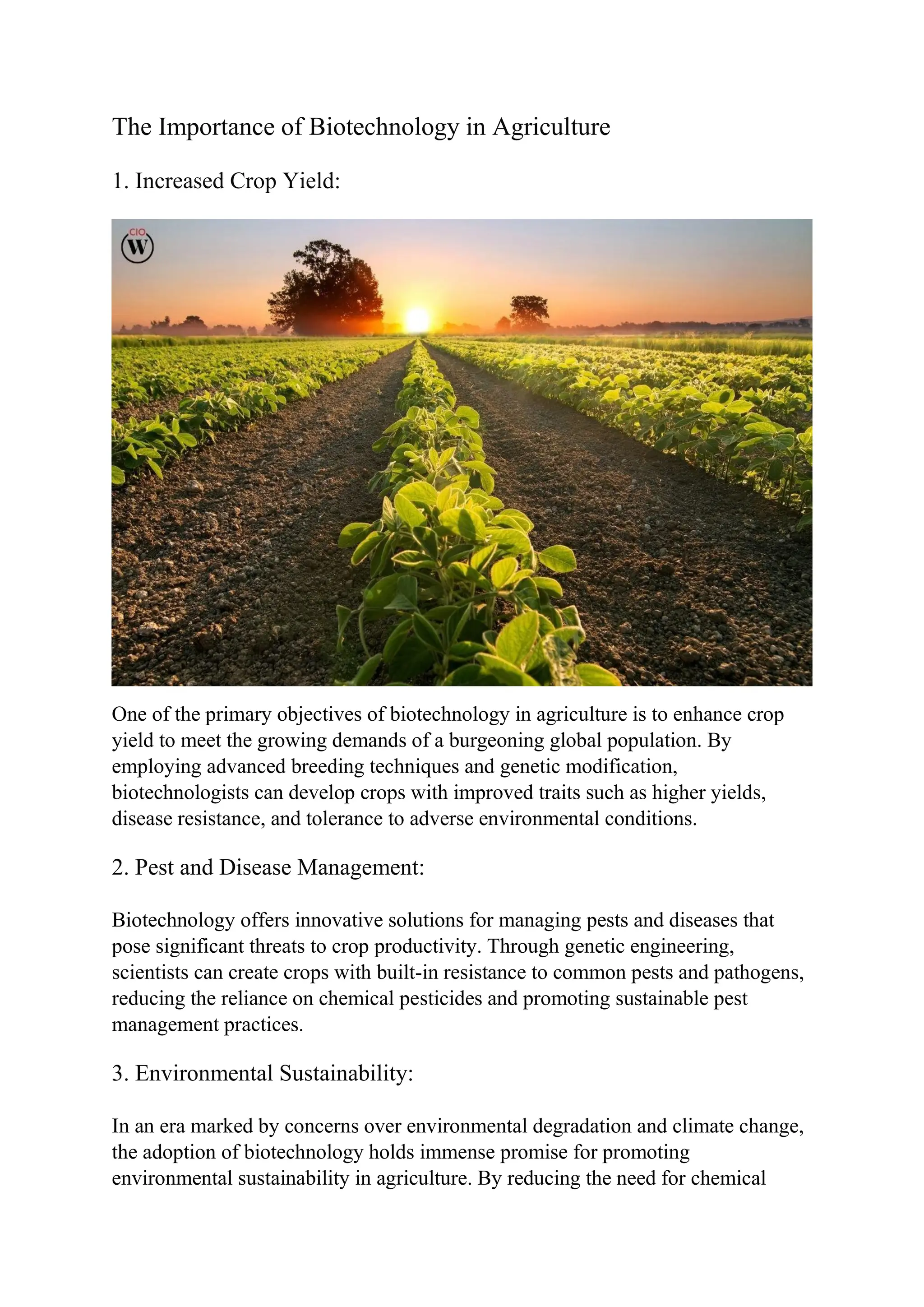 The Importance of Biotechnology in Agriculture | CIO Women Magazine | PDF