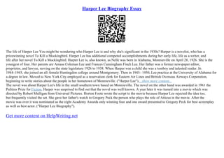 Harper Lee Biography Essay | PDF | Movies | Entertainment