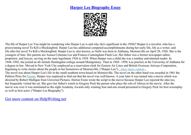 Harper Lee Biography Essay | PDF | Movies | Entertainment