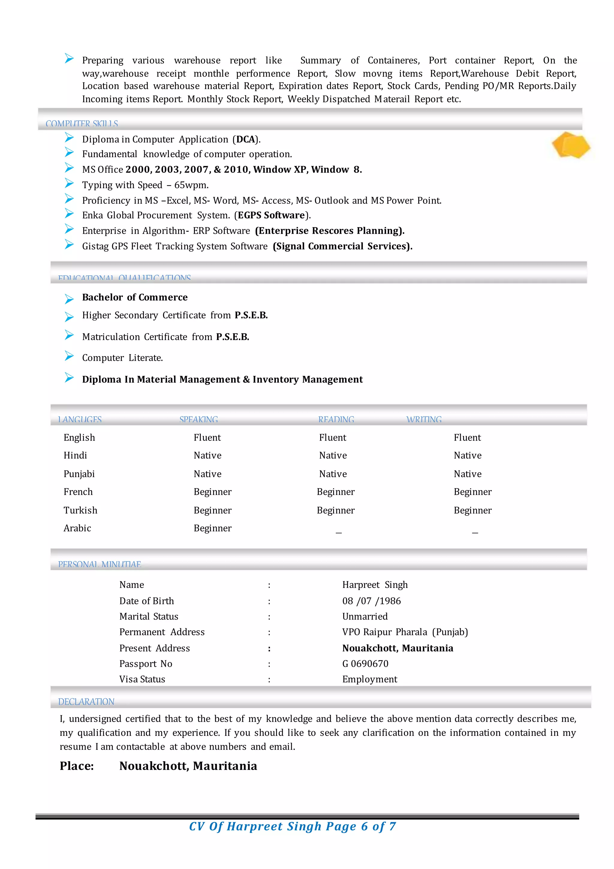 Harpreet singh cv | PDF