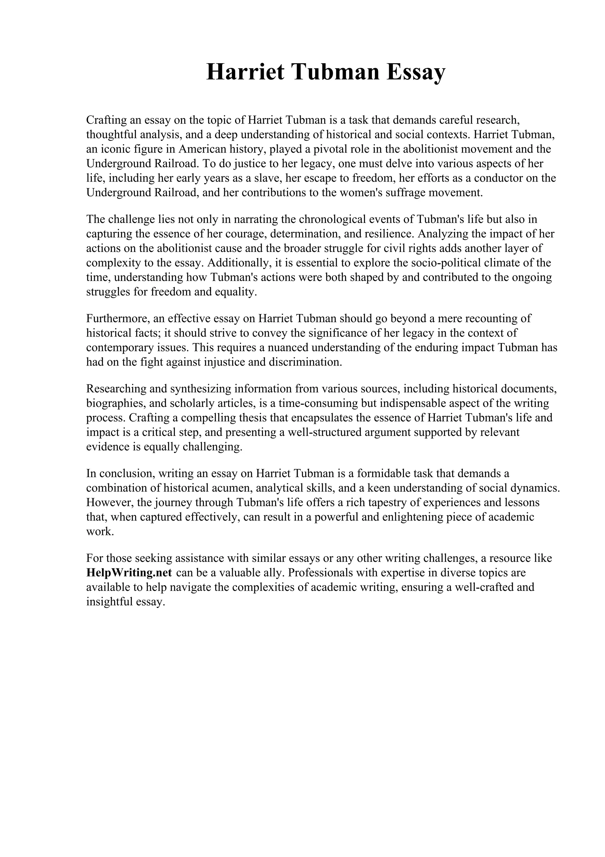 Harriet Tubman Essay | PDF