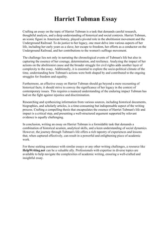 Harriet Tubman Essay | PDF