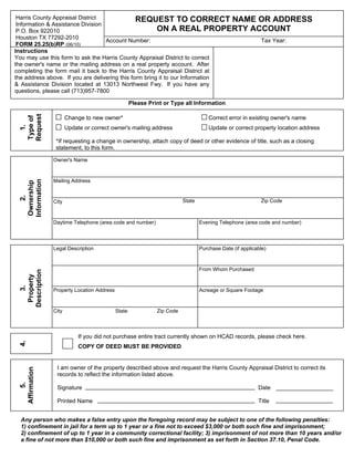 HCAD Form - Property Name Change | PDF