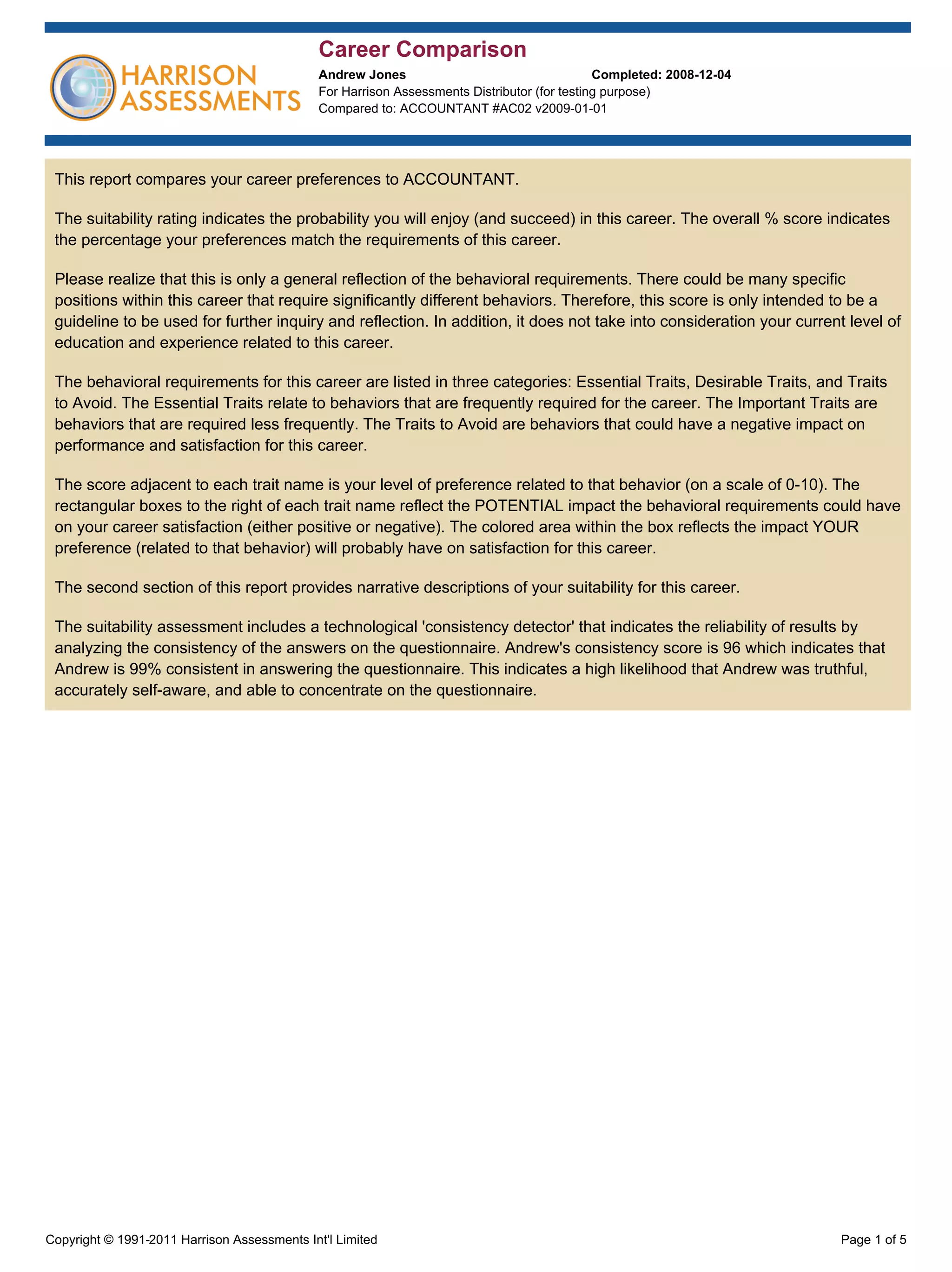 Harrison Assessments Sample Report Career Comparison | PDF