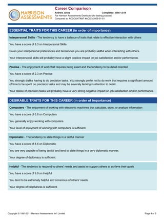 Harrison Assessments Sample Report Career Comparison | PDF