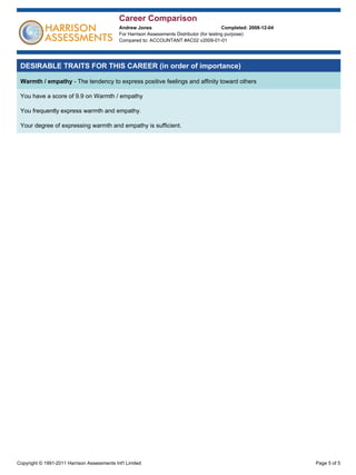 Harrison Assessments Sample Report Career Comparison | PDF
