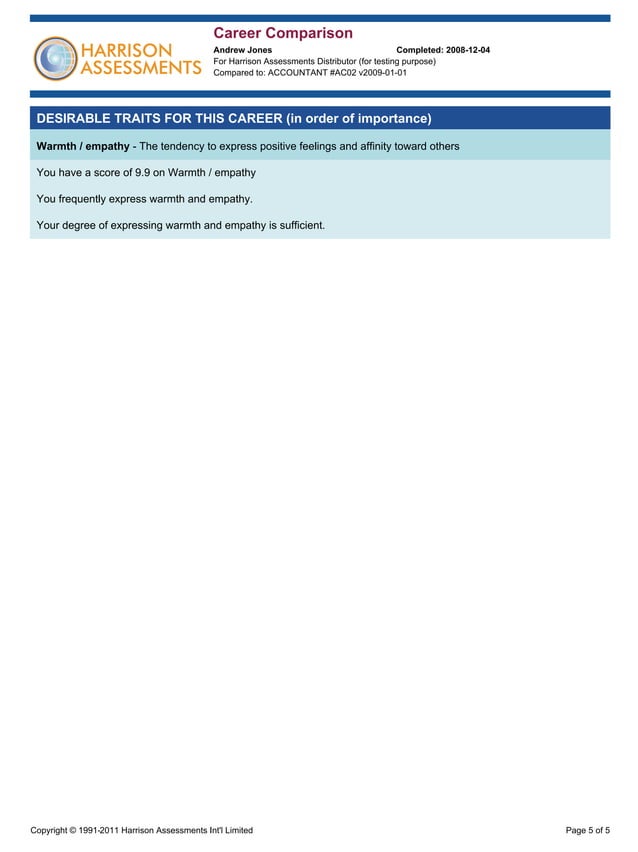Harrison Assessments Sample Report Career Comparison | PDF