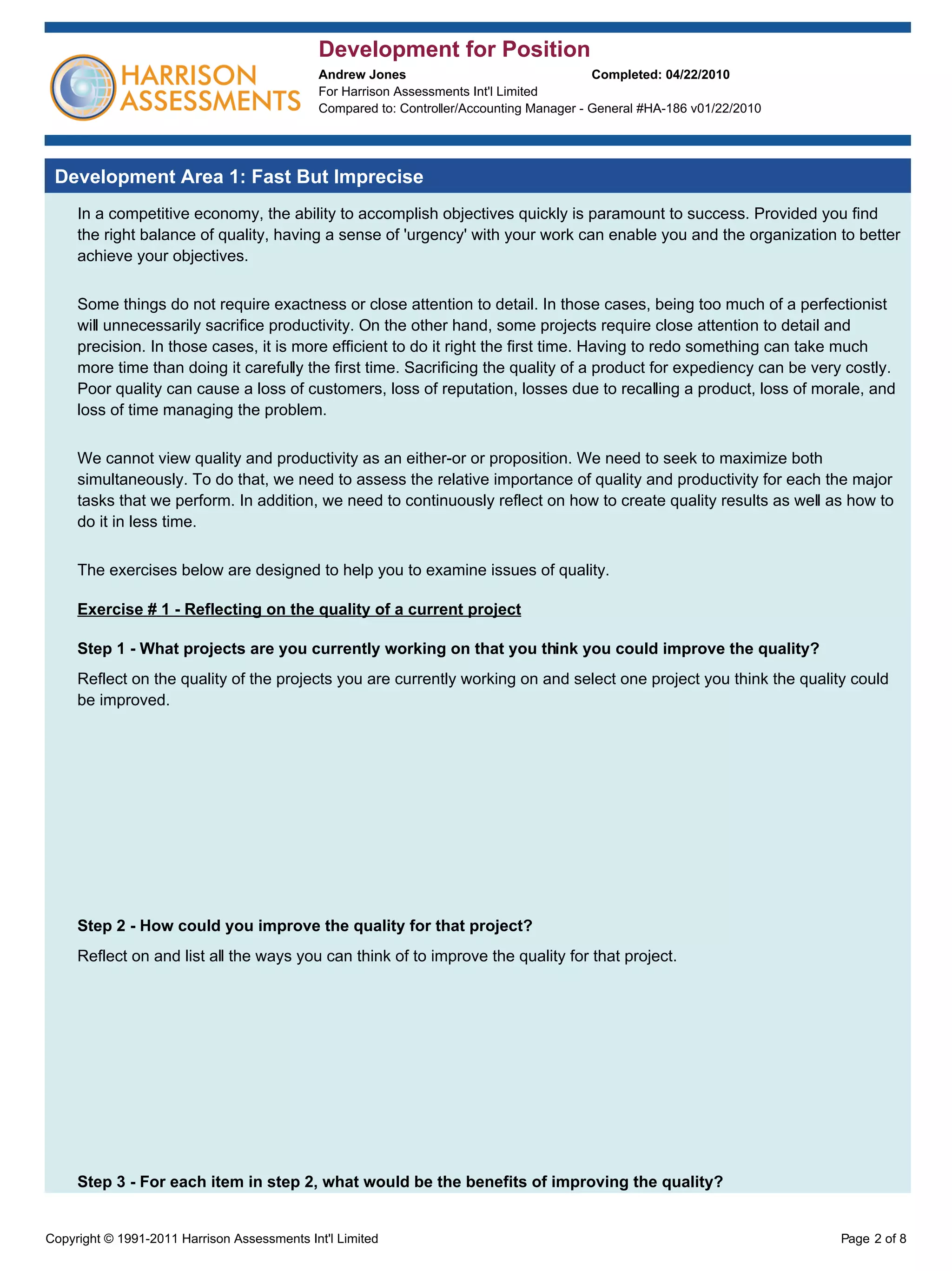 Harrison Assessments Sample Report Development for Position | PPT