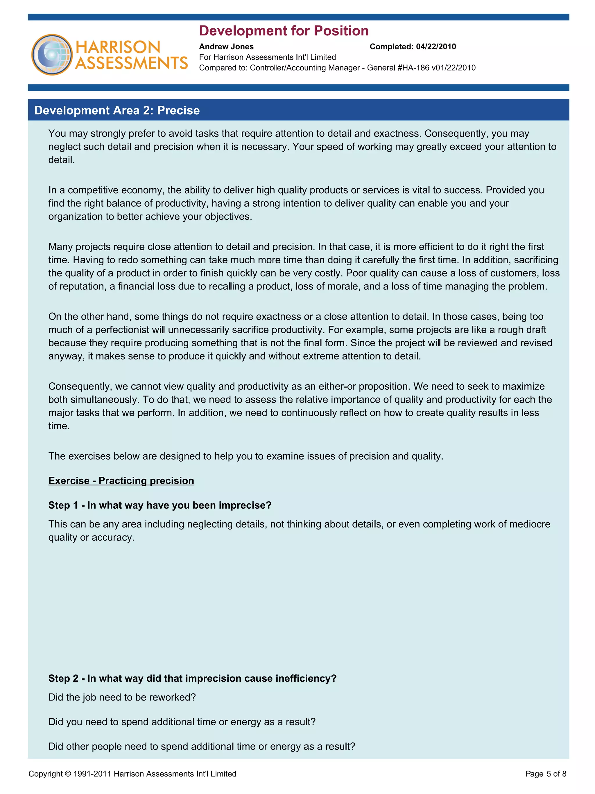 Harrison Assessments Sample Report Development for Position | PPT