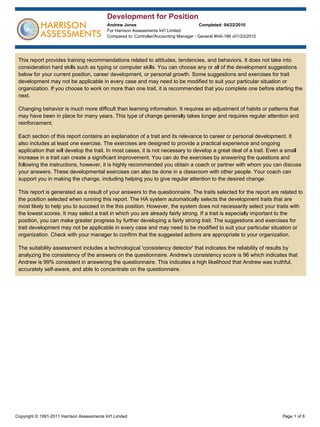 Harrison Assessments Sample Report Development for Position | PPT