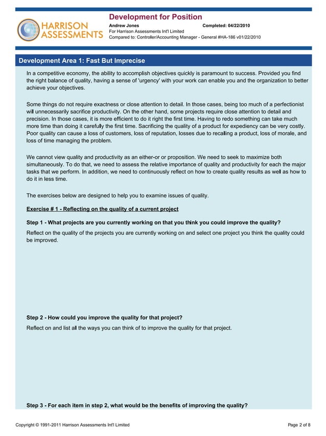 Harrison Assessments Sample Report Development for Position | PPT