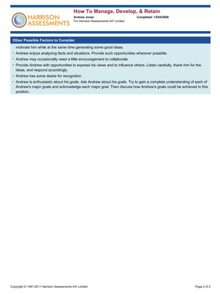 Harrison Assessments Sample Report How To Manage Develop and Retain | PDF