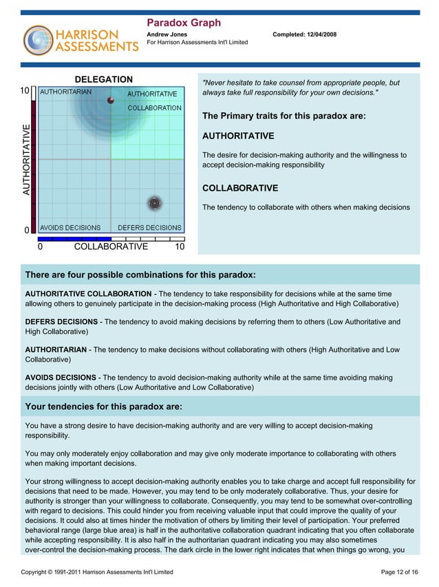 Harrison Assessments Sample Report Paradox Report | PDF