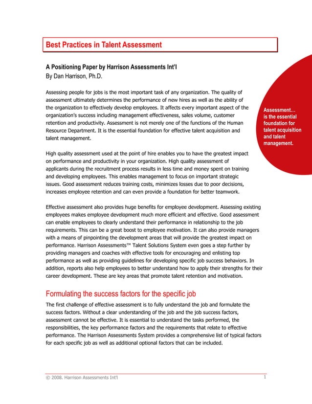 Harrison Assessments Talent Assessment White Paper by Dan Harrison | PDF