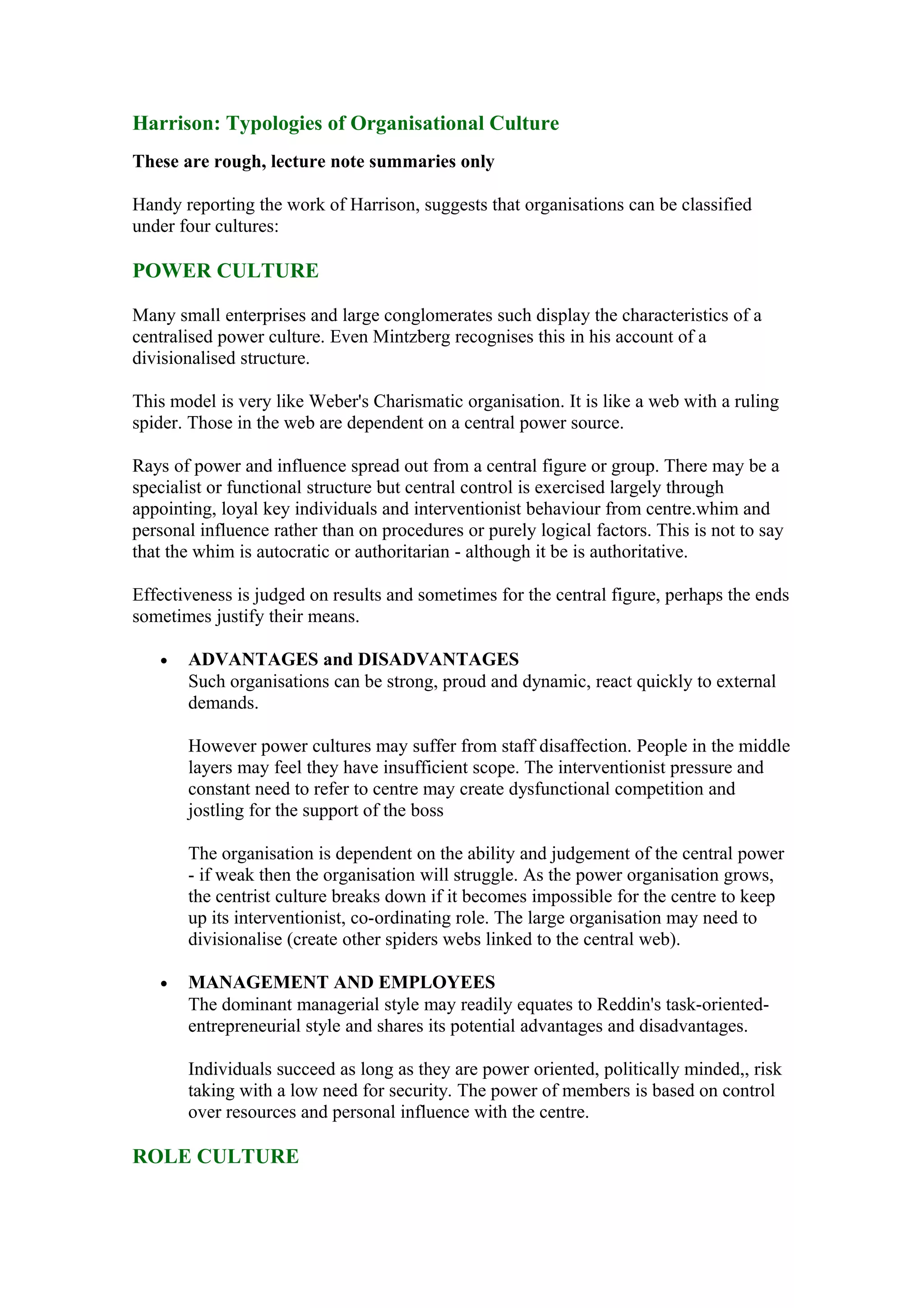 Harrison typologies of organizational culture | DOC